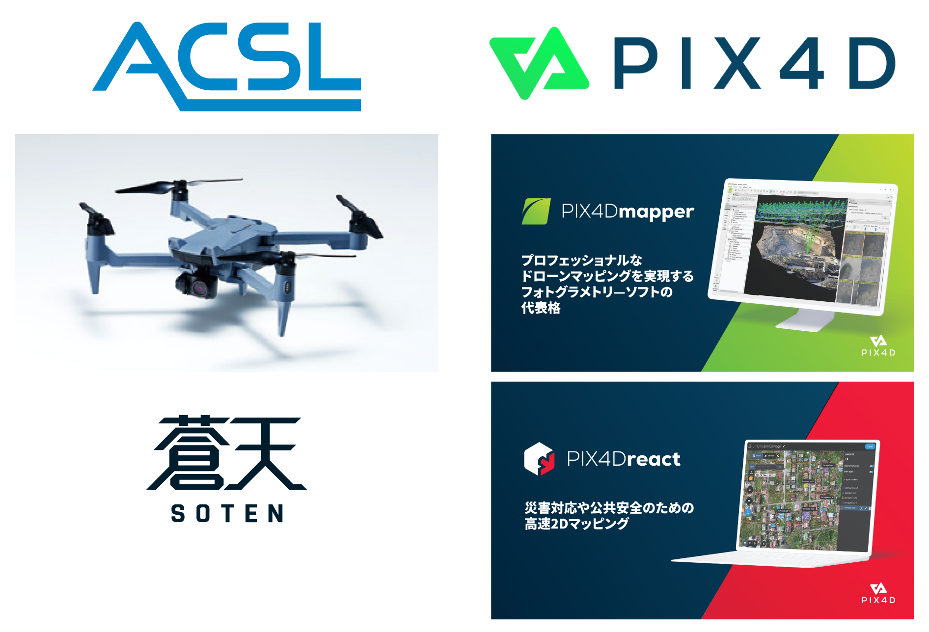 ザクティ製ジンバルカメラ CX-GB100搭載の国産ドローンSOTEN（蒼天）をPIX4Dmapper/PIX4Dreactが正式サポート開始